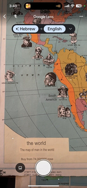 World skin colors Ethnographic c.1955 Hebrew picture map color litho J ...