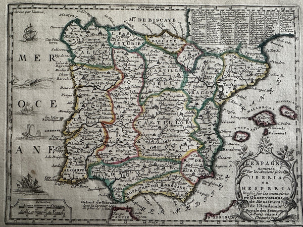 Spain 1719 Chiquet miniature antique map scarce charming w/ hand color ...