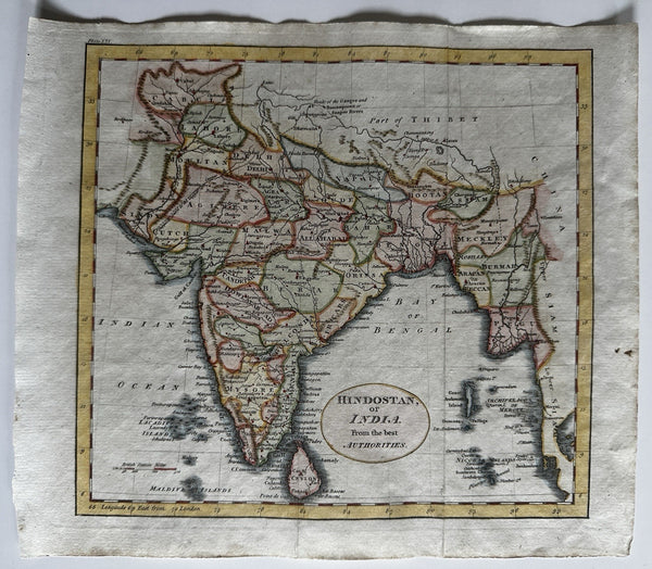 India continent Pegu Burmah 1808 Charming miniature engraved map hand ...