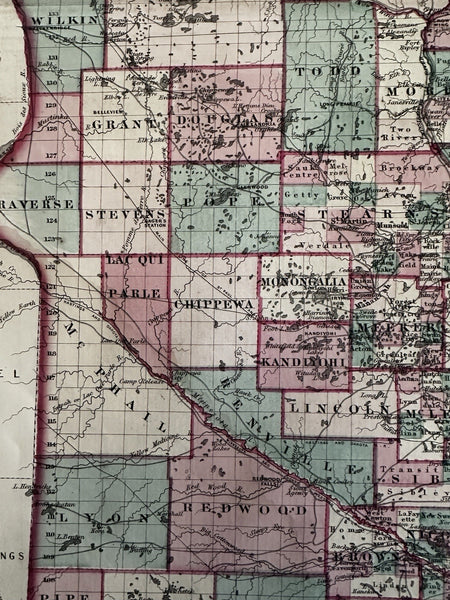 Minnesota early state map 1870 Johnson large hand colored folio map ...