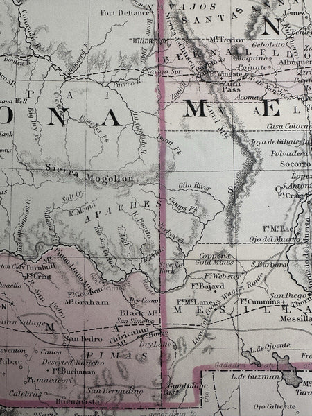Arizona New Mexico early routes gold silver 1880 Mitchell hand colored ...