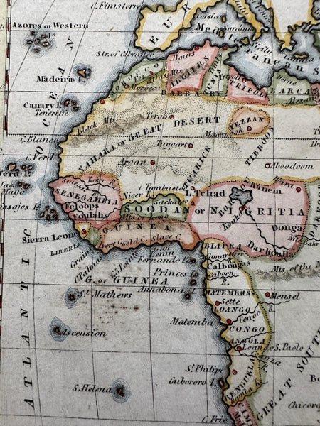 Africa continent w/ bold Mts of Moon c.1837 Boynton engraved map nice ...