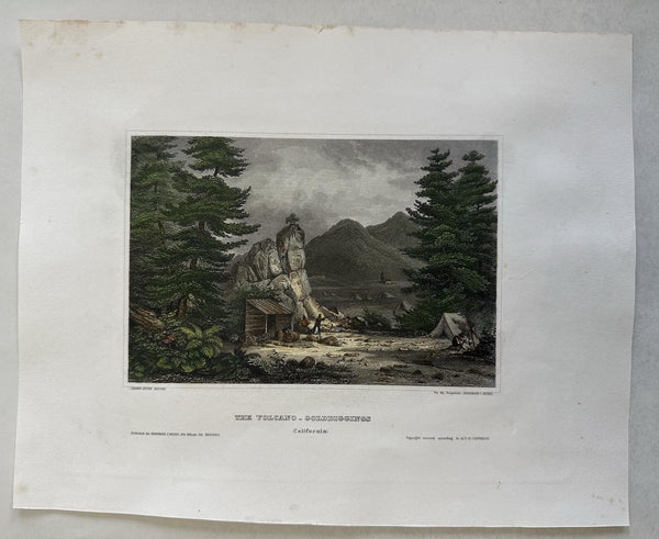 California gold rush men digging Volcano rock c. 1850 Meyer hand color ...