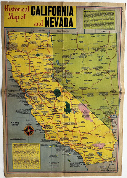 California NV 1949 Historical Events rare Sunday color Newspaper Map k ...