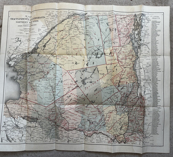 Northern New York State Forest Tracts & Land Grands 1893 Bien color li ...