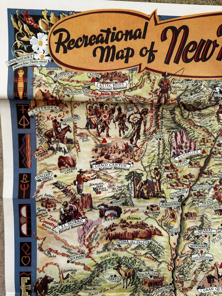 New Mexico cartoon map 1950 Land of Enchantment tourist pictorial vaca ...