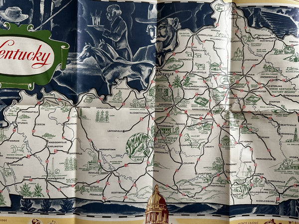Kentucky cartoon map 1932 tourist eye-catching color pictorial vacatio ...