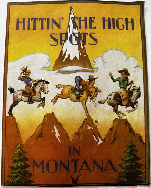 Montana pictorial cartoon state map c1940 Shorty Shope artist tourist ...