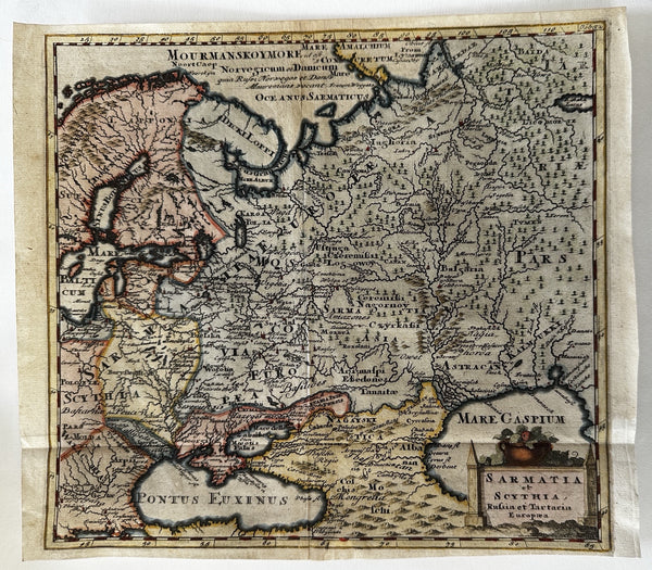Sarmatia Scythia 1720 Russia Tartary Europe engraved map w/ fine hand ...