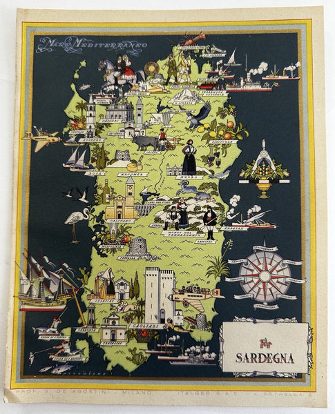 Sardegna Sardinia Italia Italy 1941 charming color cartoon map Nicouli ...