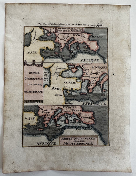 Europe & Turkey backwards! 1719 Mallet antique hand colored map – Brian ...