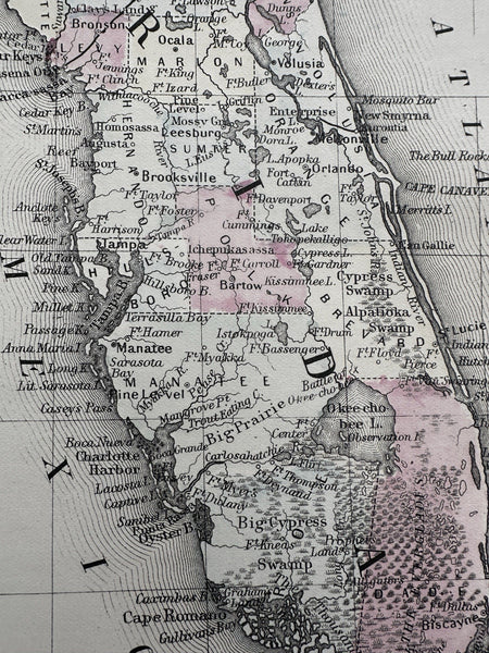 Florida state by itself Mobile city plan 1880 Mitchell hand colored ni ...