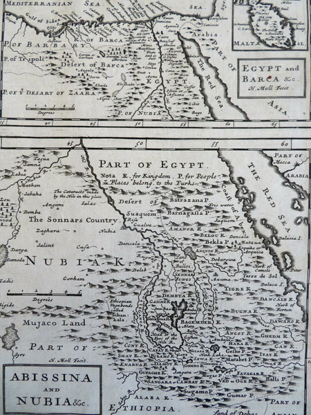 Abyssinia Nubia Egypt Northeast Africa Nile source 1701 Moll engraved ...