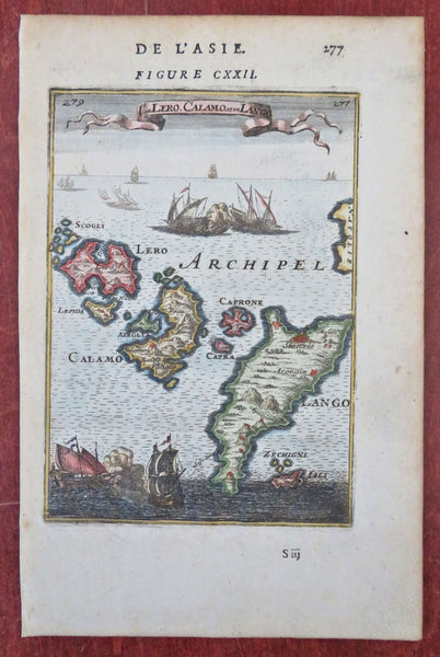 Greek Islands Dodecanese Lango Leros Calamo 1683 Mallet hand colored s ...