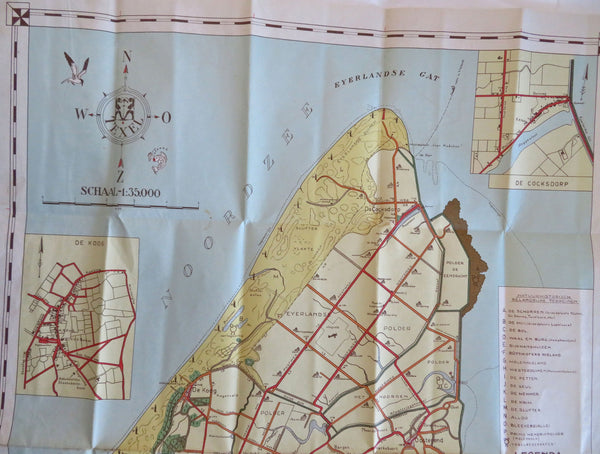 Texel Netherlands Nederland Tourist Map c. 1950's pictorial sightseein ...