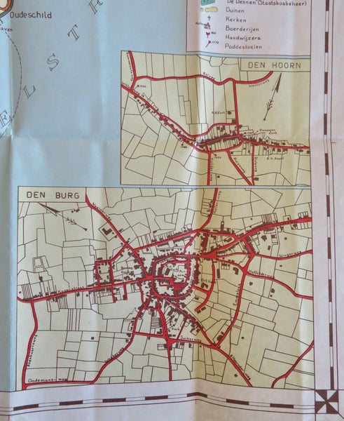Texel Netherlands Nederland Tourist Map c. 1950's pictorial sightseein ...