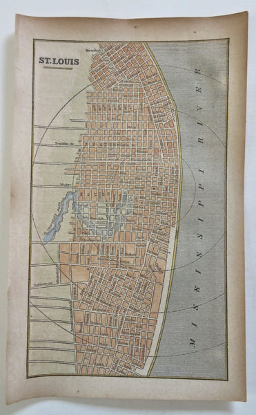 St. Louis Missouri City Plan 1853 scarce hand colored cerographic map ...