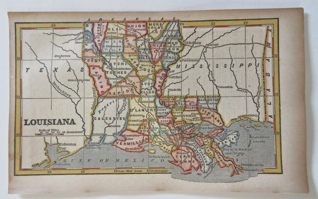Louisiana New Orleans Baton Rogue 1853 scarce hand colored cerographic ...