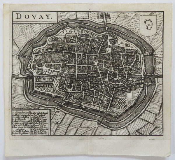 Dovay Douai Northern France 1652 Jansson old antique engraved map city ...