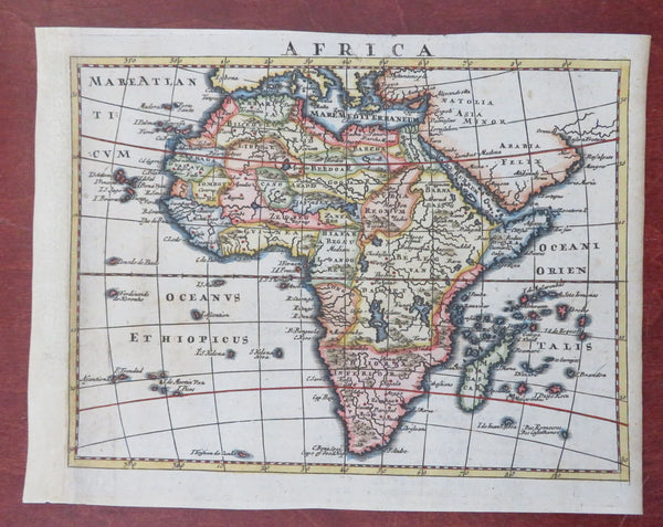 Africa continent c. 1710 Moll charming miniature engraved hand color m ...