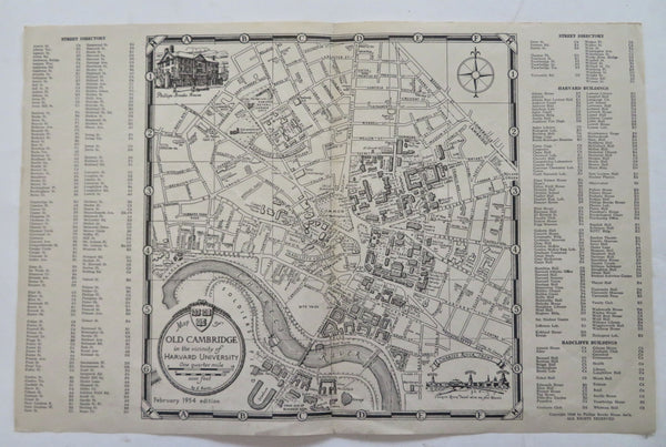 Cambridge Massachusetts Harvard University 1954 cartoon pictorial map ...