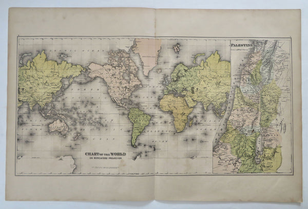 World Map Mercator's Projection Palestine Texas CA 1881 Canadian Rare ...
