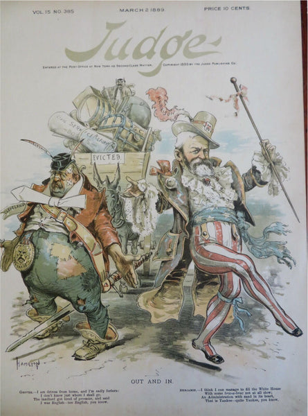 Uncle Sam U.S. Politics Harrison 1880s Puck Political Cartoons Lot x 2 ...