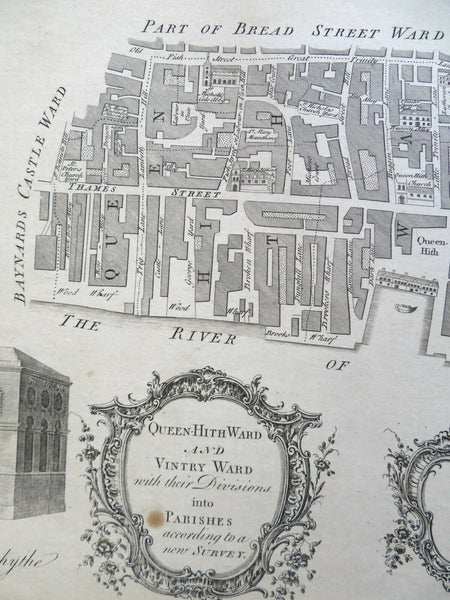 London Queenhithe & Vintry Wards Church Parishes 1755 Cole engraved pr ...