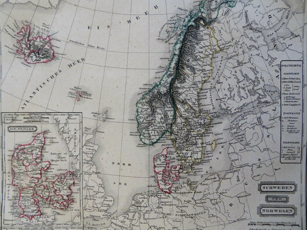 Scandinavia Sweden Denmark Norway Iceland North Sea 1860's Biller hand ...