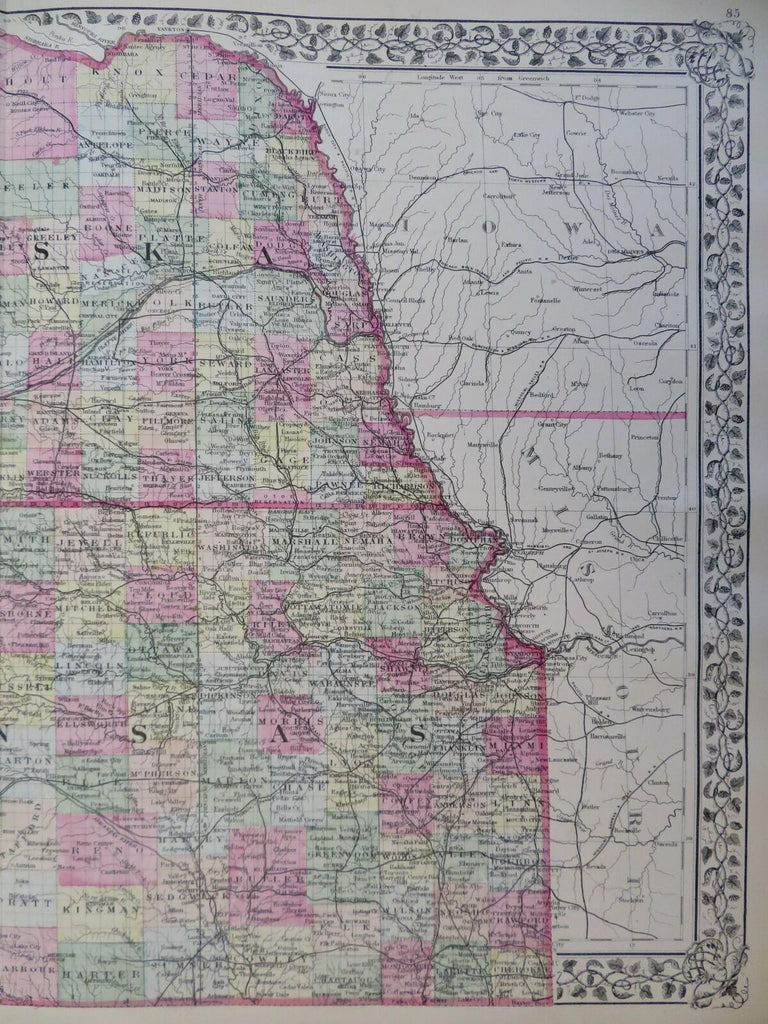 Kansas & Nebraska County Map Wichita Omaha 1882 Mitchell map – Brian ...