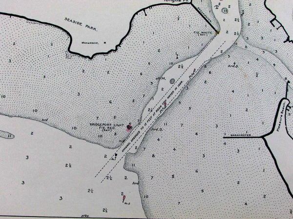 Bridgeport Connecticut Long Island Sound 1901 old antique nautical cha ...