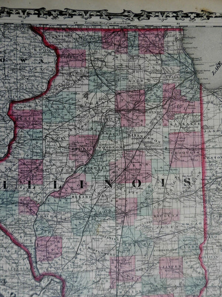 Illinois County Map Chicago Court House w/ vignette view 1862 Johnson ...