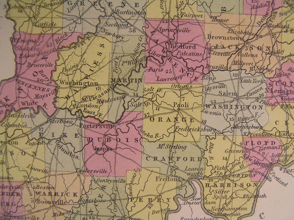 Indiana state map 1851 nice old vintage antique Cowperthwait map ...