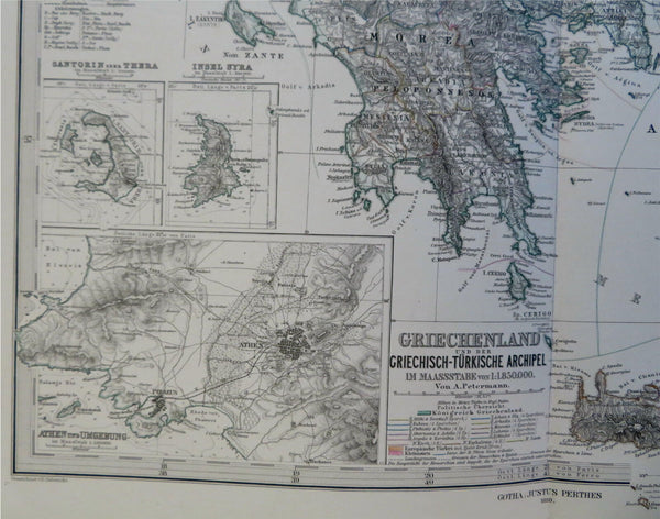 Greece Crete Ionian Islands Corfu Santorini Athens 1880 Petermann deta ...