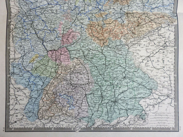 German Confederation Prussia Bavaria c 1860's Brue large detailed map ...