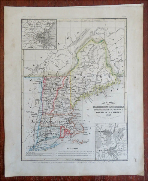 New England Maine Massachusetts New Hampshire Vermont Boston 1850 Meye ...