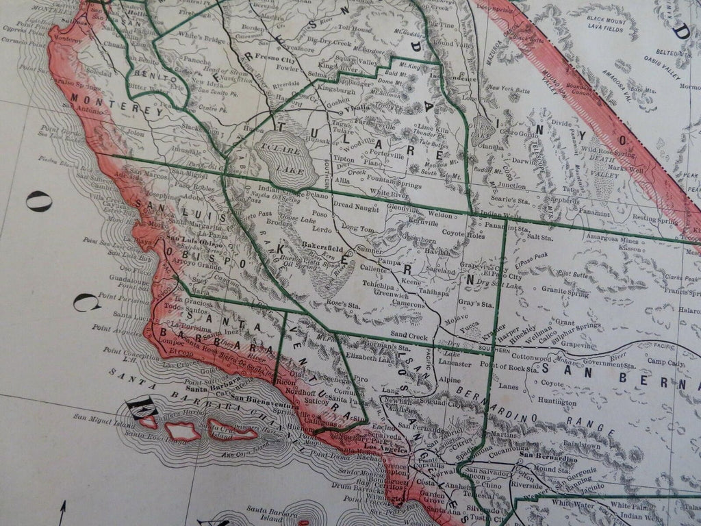 California Sacramento San Francisco Los Angeles 1884 Cram detailed sta ...