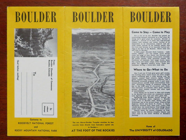 Boulder Colorado City Plan Sightseeing Info c. 1950 tourist map & broc ...