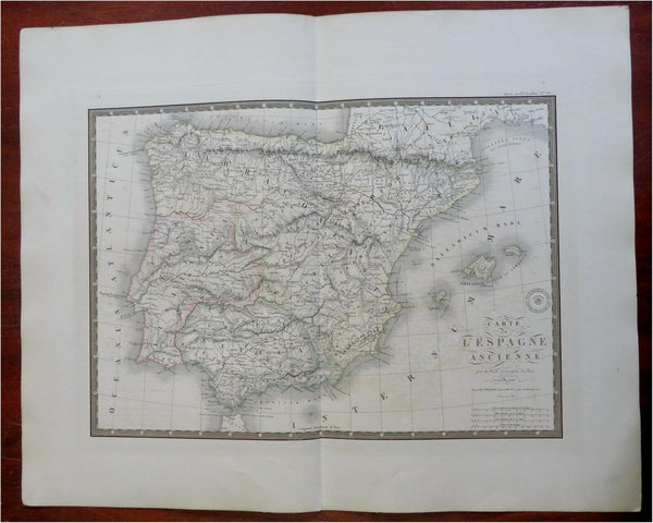 Ancient Spain Celt-Iberian Tribes 1827 Brue large detailed map hand co ...