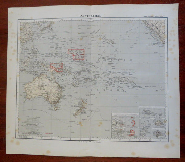 Oceania Australia New Zealand Polynesia Hawaii 1885 Flemming detailed ...