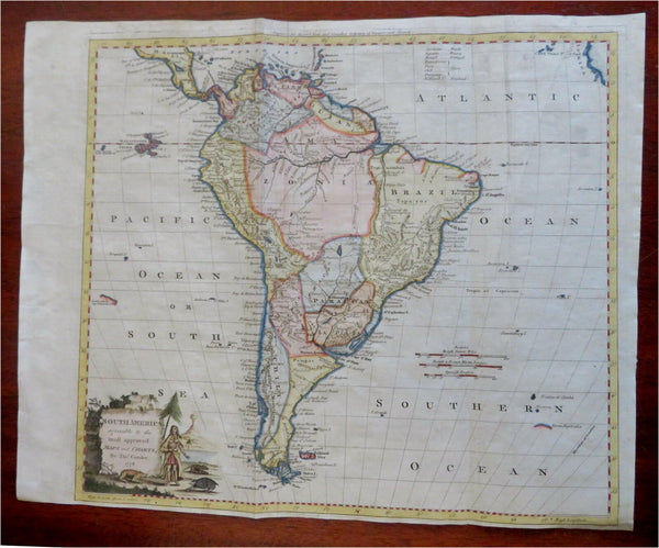 South America continent 1778 Conder decorative map native cartouche w ...