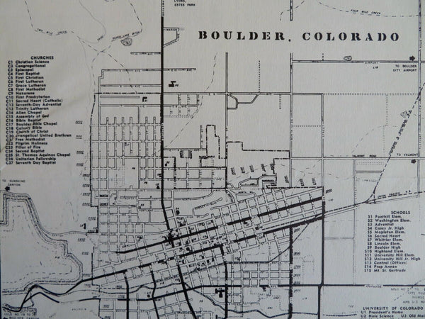 Boulder Colorado City Plan Sightseeing Info c. 1950 tourist map & broc ...