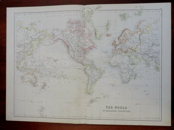 World Map on Mercator's Projection 1890 scarce folio Scribner-Black ma ...