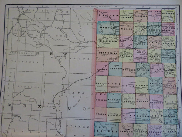 Texas State Map Houston Dallas El Paso Corpus Christi 1902 Cram 2 shee ...