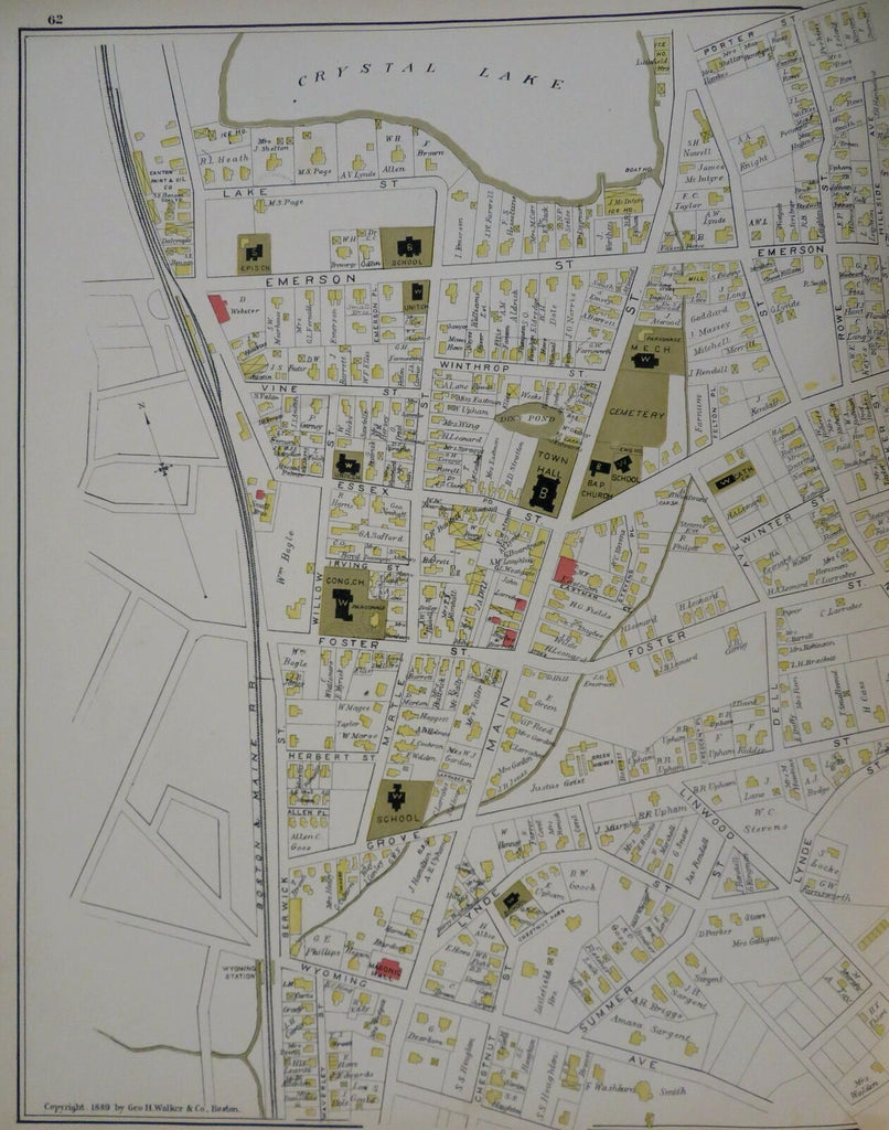 Melrose Middlesex Mass. Town Hall 1889 Walker detailed township map ...