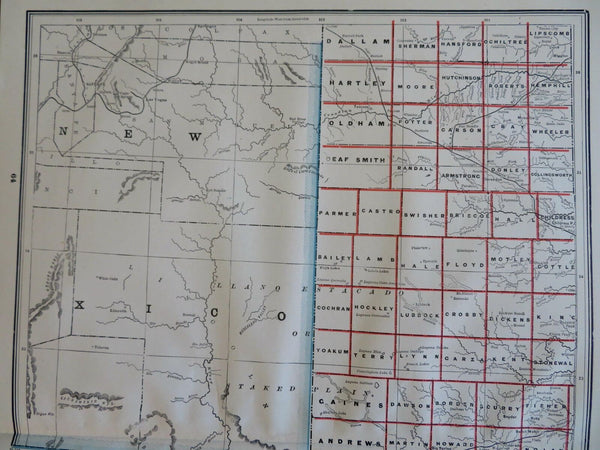Texas State Map Houston Dallas El Paso Corpus Christi 1891 Cram 2 shee ...