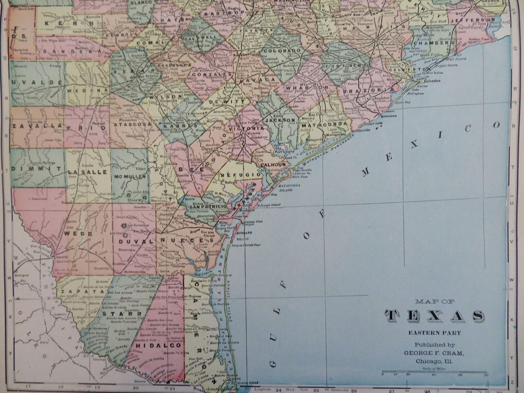 Texas State Map 1888 Cram large 2 sheet detailed color near wall size ...