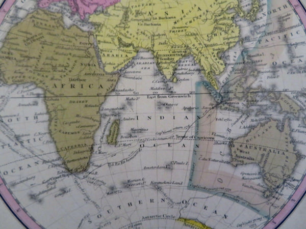 World Map Double Hemispheres Americas Australia 1848 Cowperthwait Mitc ...