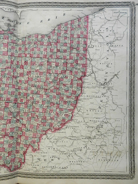 Ohio state map Cincinnati Cleveland Toledo 1870 A.J. Johnson Scarce Is ...
