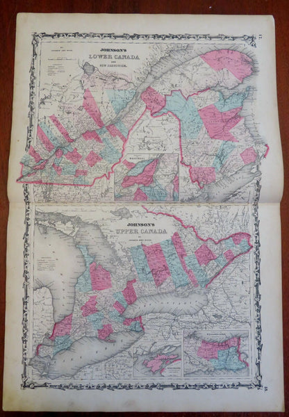 Upper & Lower Canada New Montreal Quebec 1862 Johnson & Ward map Scarc ...